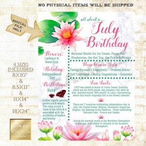 July Birthday Poster Printable, July Fun Facts Poster, July Birthday ...