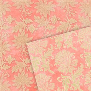 Floral and Gold Digital Paper, Coral and Gold Digital Paper, Coral ...