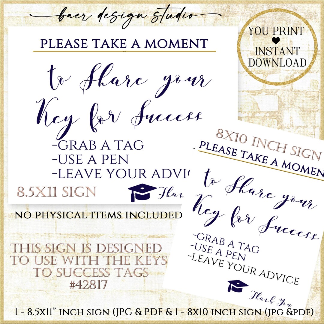 Navy Blue Printable Sign for the Keys to Success Graduation Tags 42817 ...