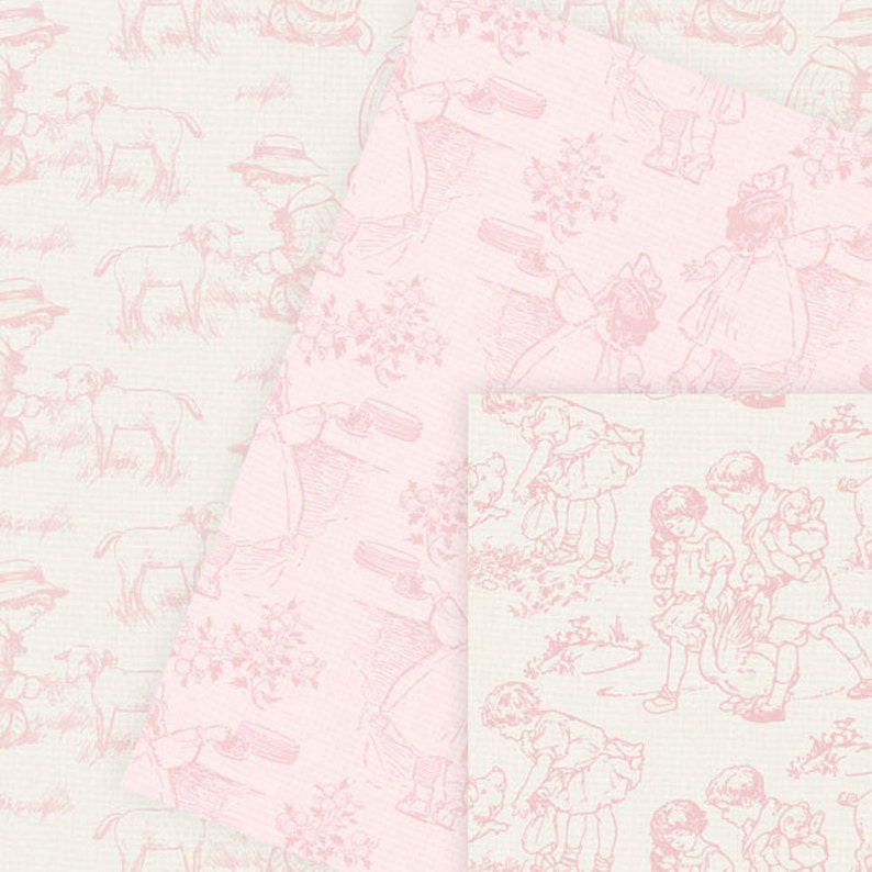 Toile Digital Background:pink Toile Digital Paper Download - Etsy
