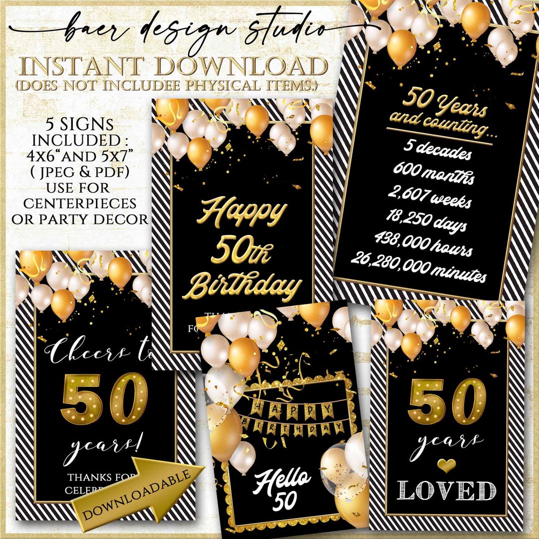 50th Birthday Signs Party Decoration, Printable 50th Birthday Sign for ...