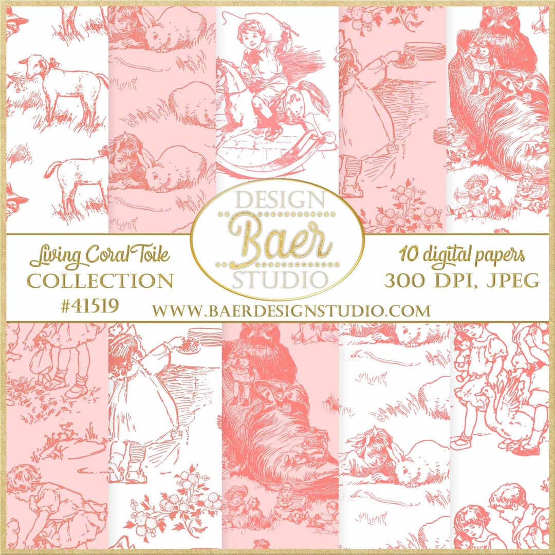 Peach TOILE Digital Paper:peach and White Toile Digital Paper, Peach ...