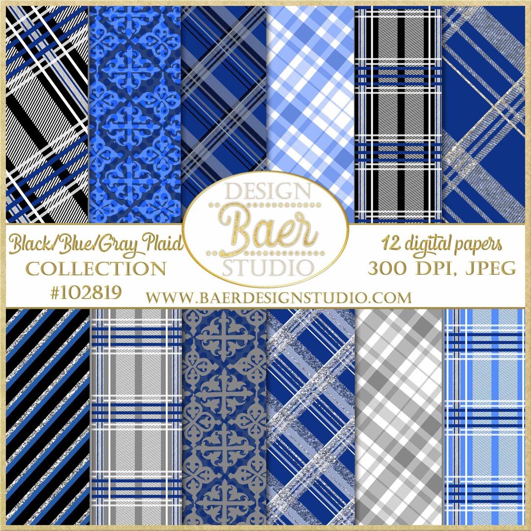 Indigo Blue Digital Paper Plaid:father's Day Paper, Royal Blue and ...