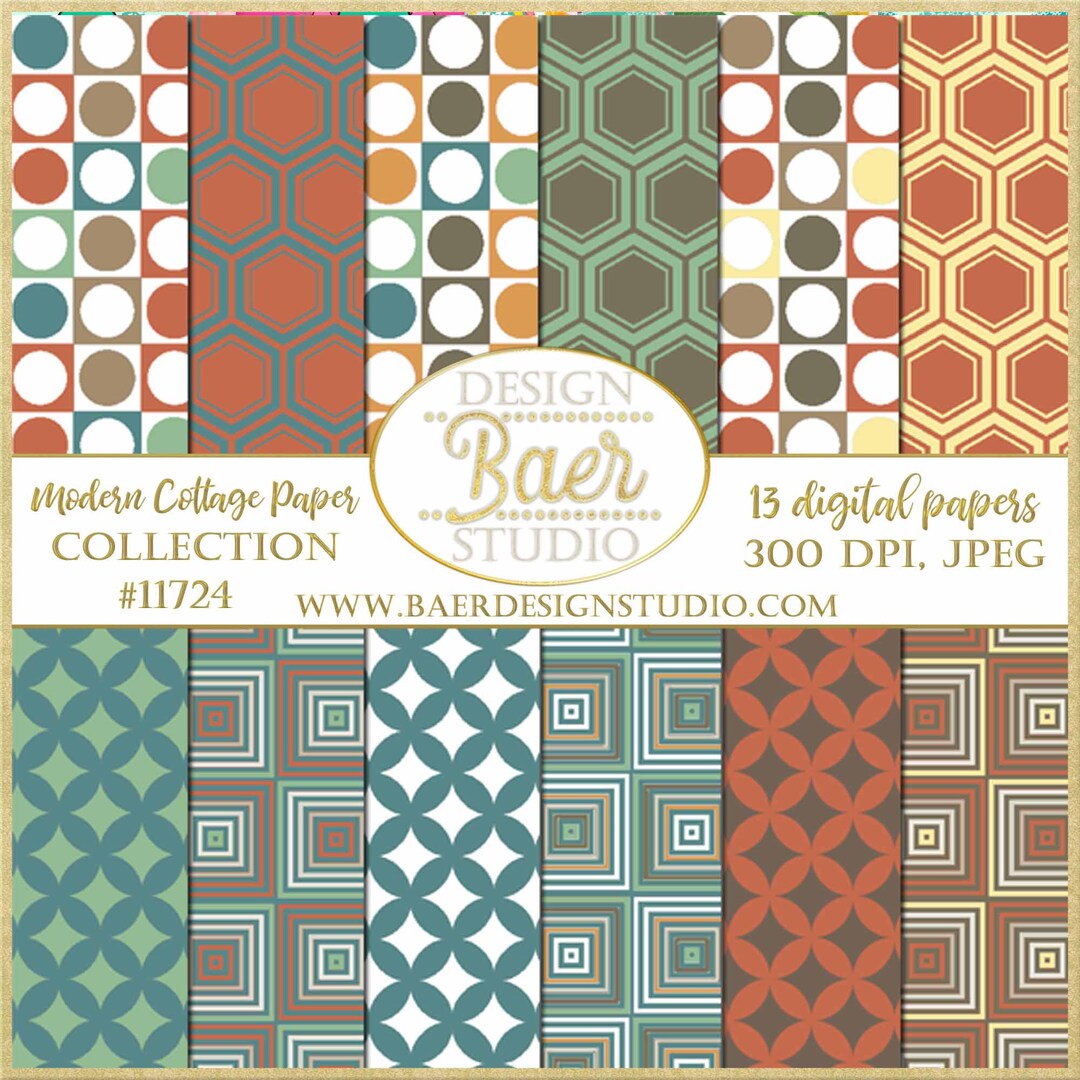 Modern Cottage Digital Paper Set, Geometric Shapes (digital Download ...