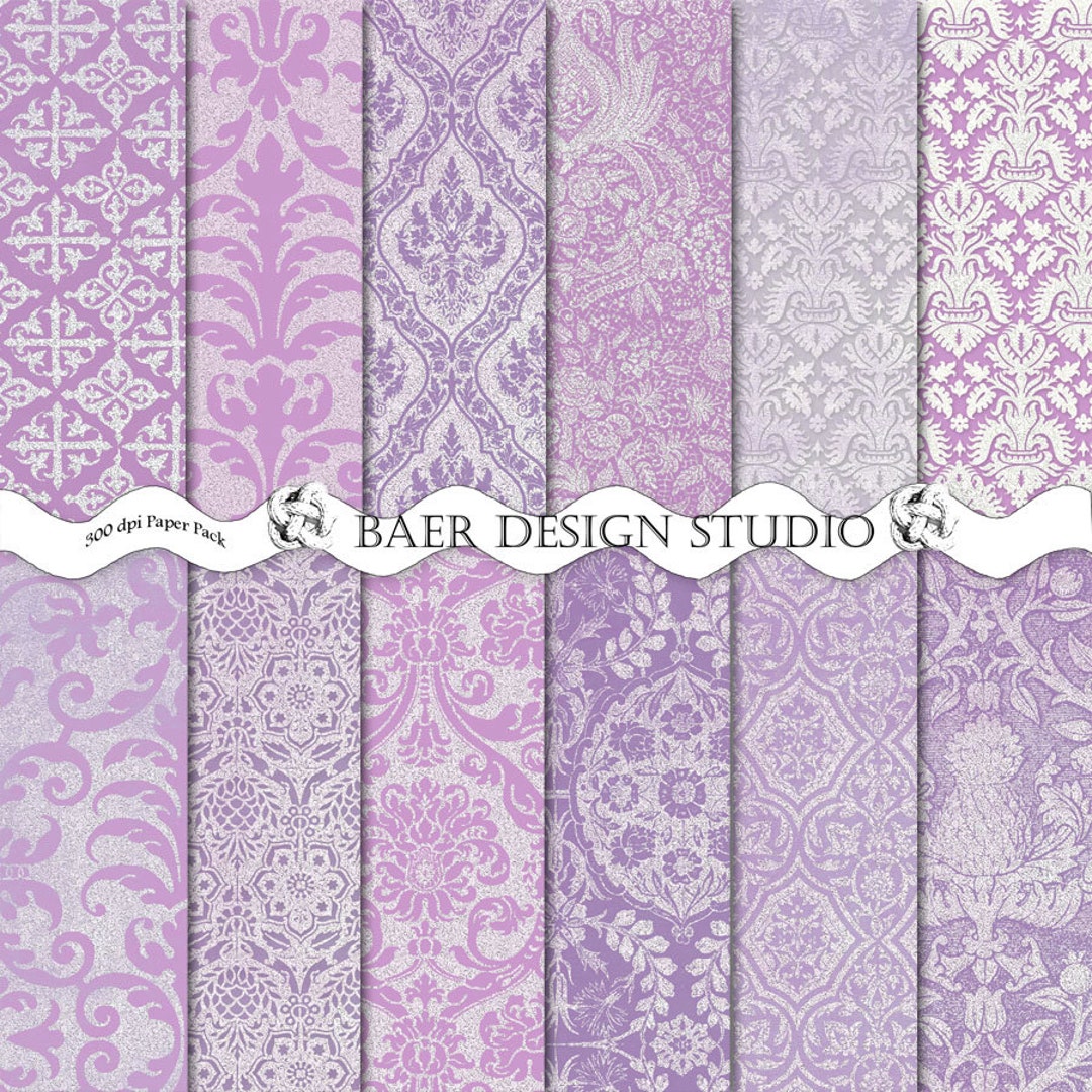 Lavender Digital Paperpurple Wedding Paperlavender and Silver Digital ...