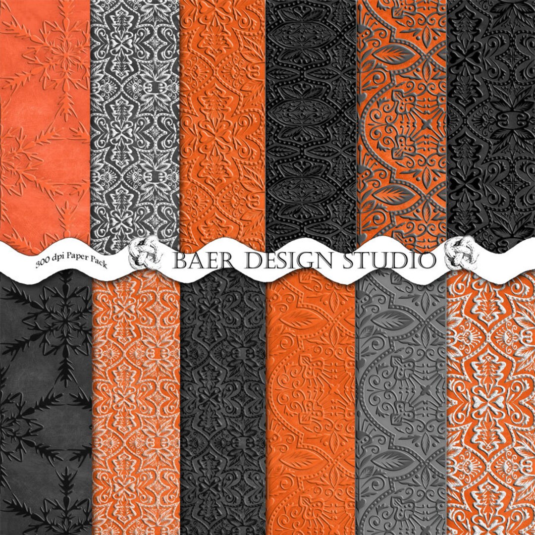 Elegant Halloween Digital Design Paper, Black and Orange Digital Paper ...