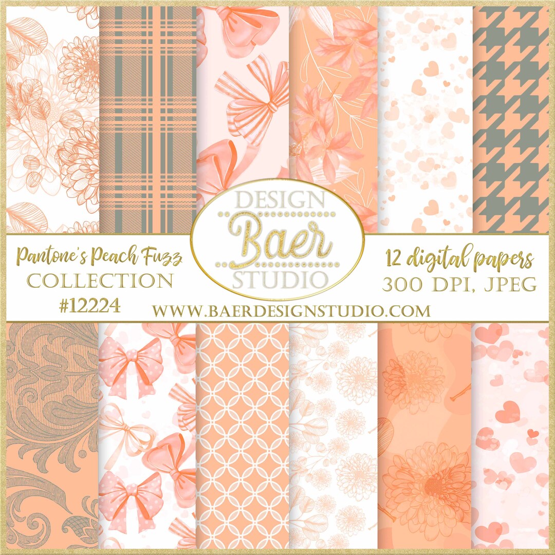 Pantone Peach Fuzz Digital Paper, Peach and Gray Digital Scrapbook ...