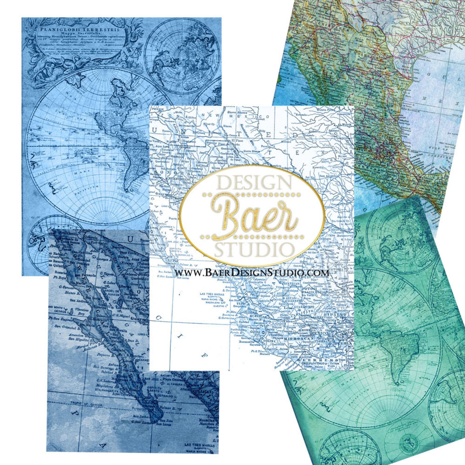 Mexican Map Digital Paper:cabo Map Digital Paper Map Digital - Etsy