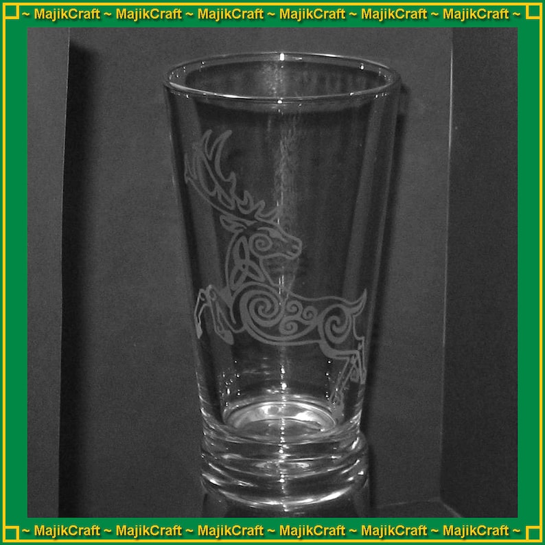 Celtic Knotwork Stag Drinking Glass Ornate Deer Etched | Etsy