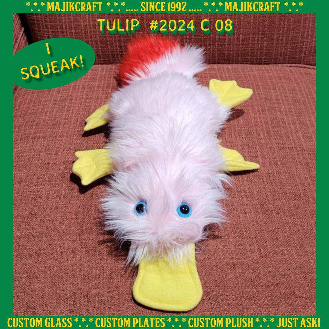 Long-haired PINK Platypus Squeaky Plush - Stuffed Animal, Adoptable ...