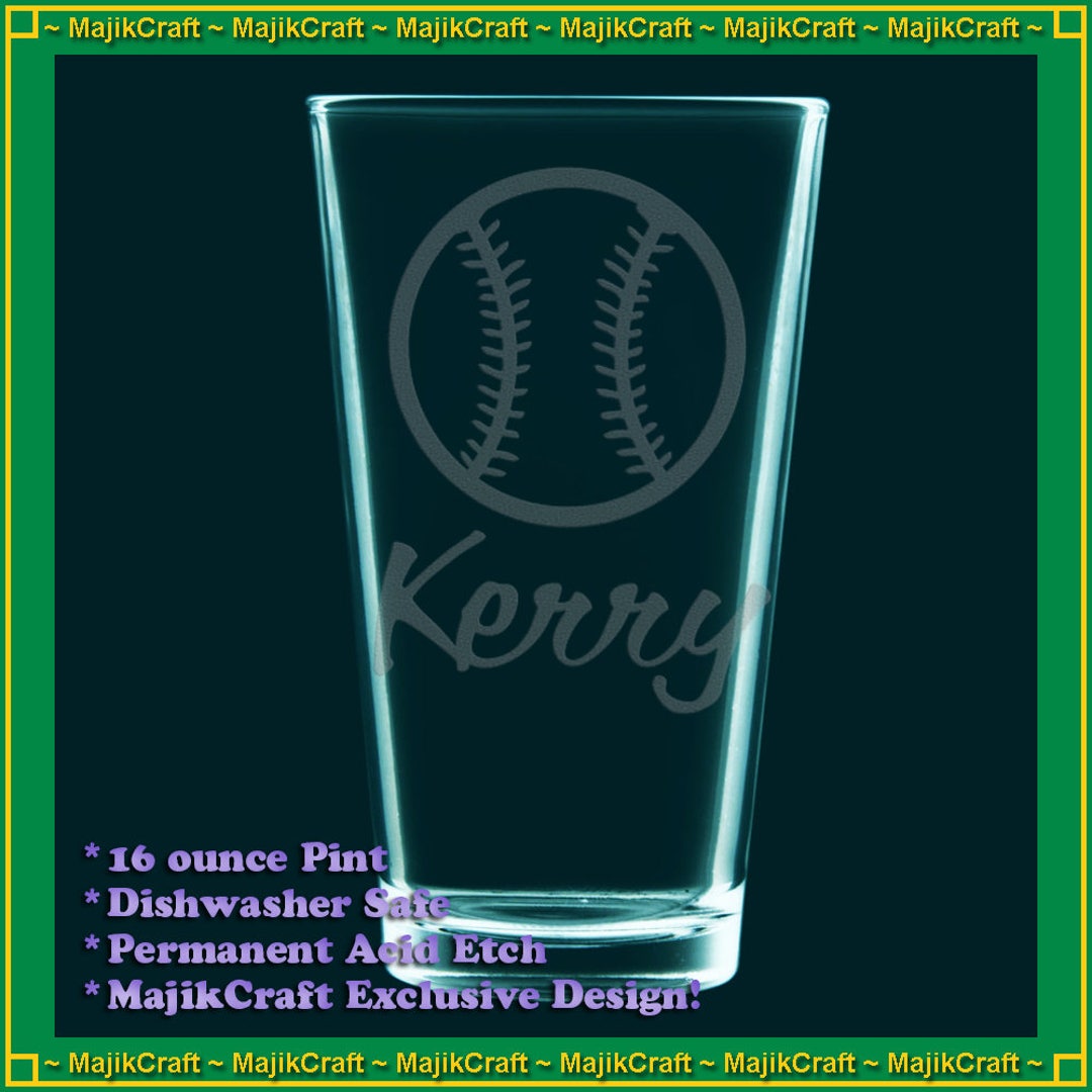 CUSTOM Baseball Glass - Your Name Here - Etched Beer Glass Base Ball ...