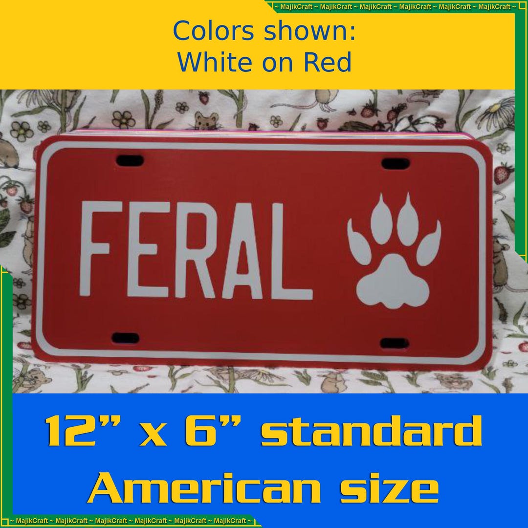 FERAL Cat Animal License Plate Custom Colors! Handmade Vanity Plates ...