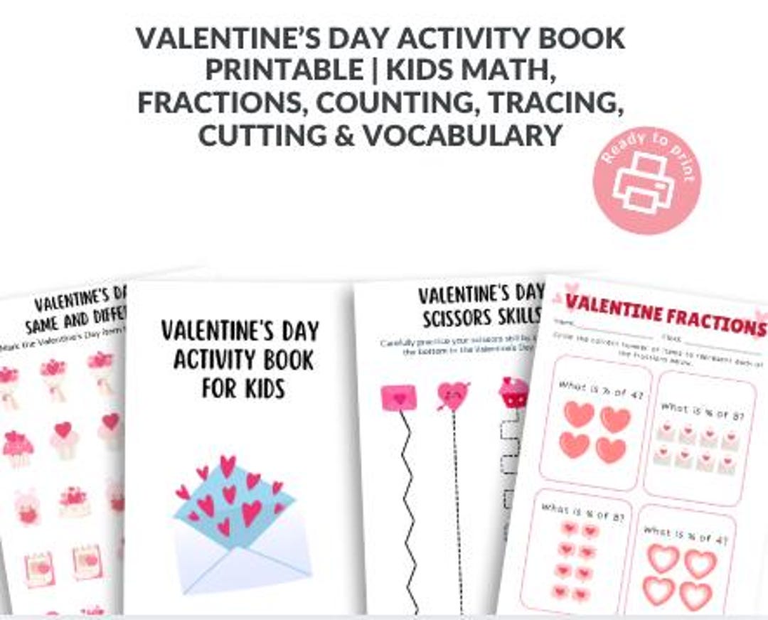 Valentine’s Day Activity Book Printable | Kids Math, Fractions ...