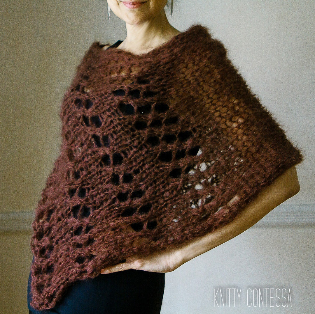 Hand Knit Poncho Hand Knit Mohair Scarf Hand Knit Sweater Hand Knit ...