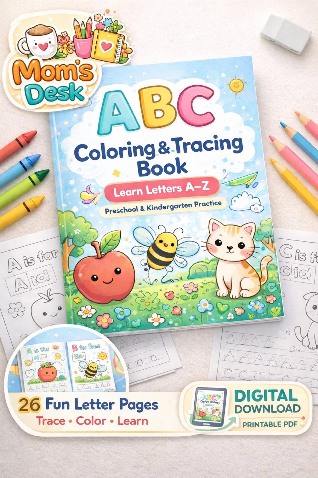 Alphabet Tracing & Coloring Book Printable, Preschool Letter Practice A ...
