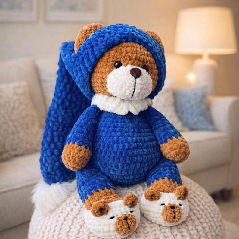 Sleepy Bear Crochet Pattern | Plush Amigurumi Bear in Pajamas | Velvet ...