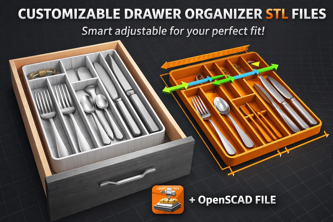 Customizable Silverware Drawer Organizer STL | Parametric 3D Print File ...