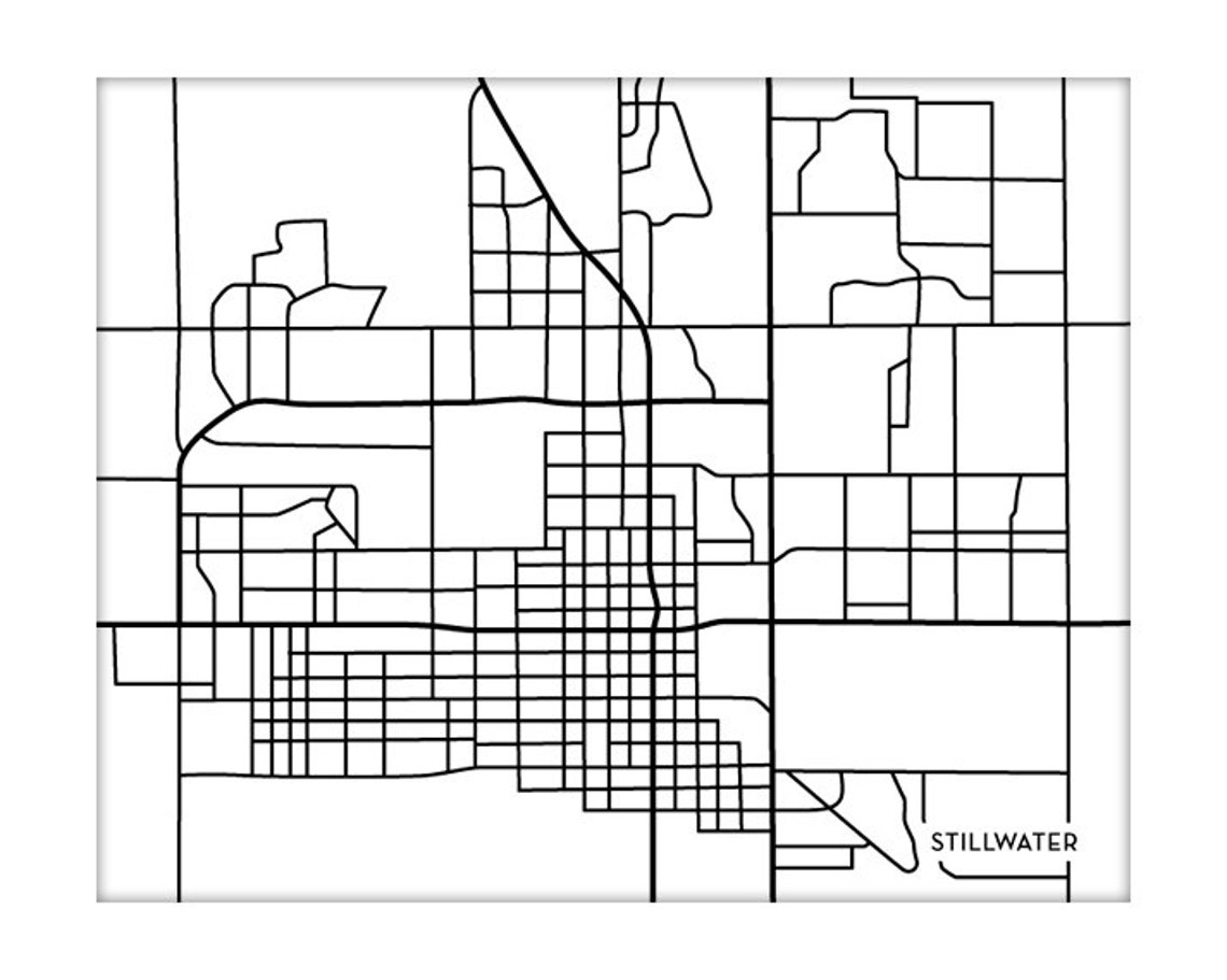 Stillwater OK City Line Art Map / Oklahoma Map Print OSU Wall Art ...
