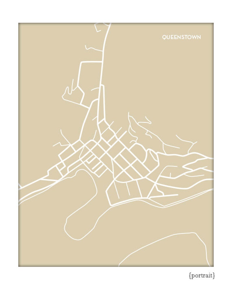 Queenstown NZ City Map Art Print / New Zealand Abstract Line Map Poster ...