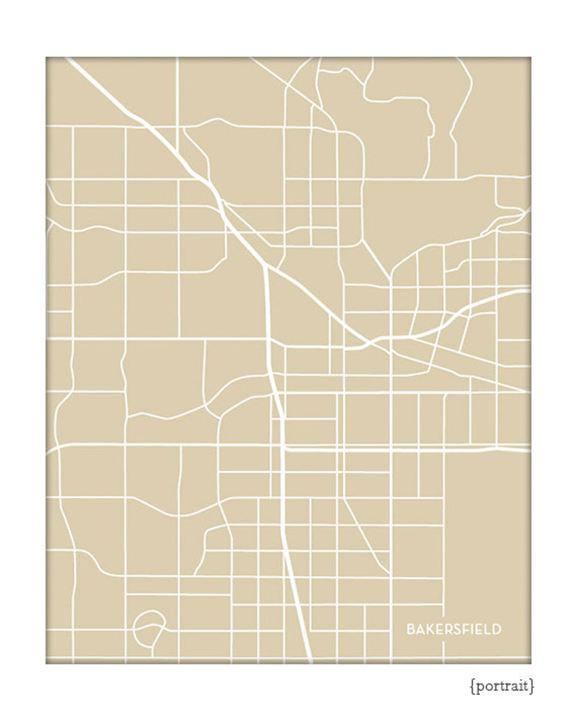 Bakersfield City Map Wall Poster / California Map CSUB University Line ...