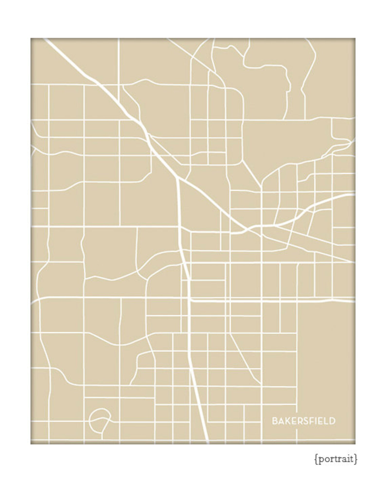 Bakersfield City Map Wall Poster / California Map CSUB University Line ...