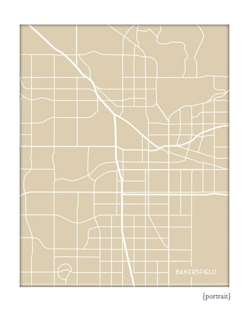 Bakersfield City Map Wall Poster / California Map CSUB University Line ...