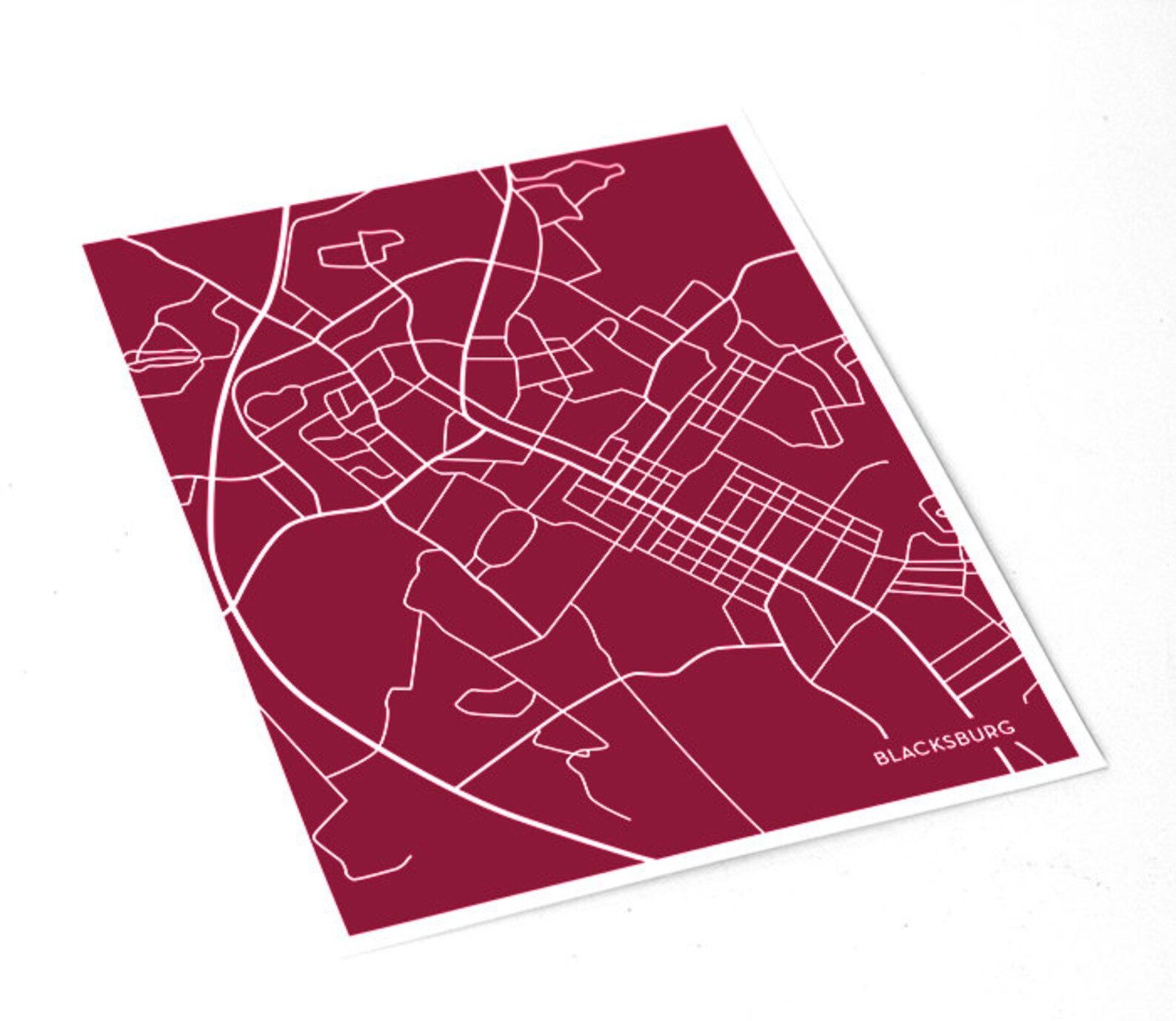Blacksburg Map City Art Print / Virginia Tech University Wall Art ...