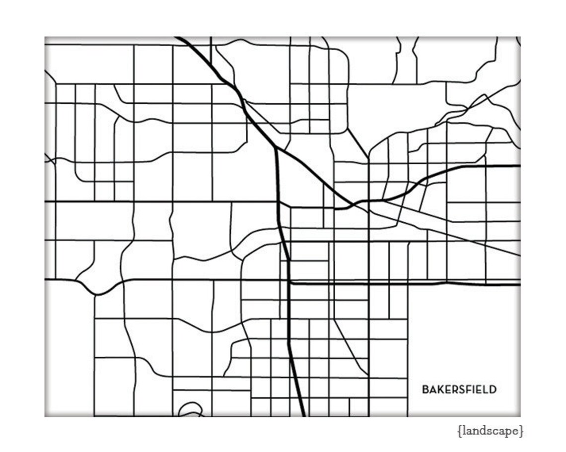 Bakersfield City Map Wall Poster / California Map CSUB University Line ...