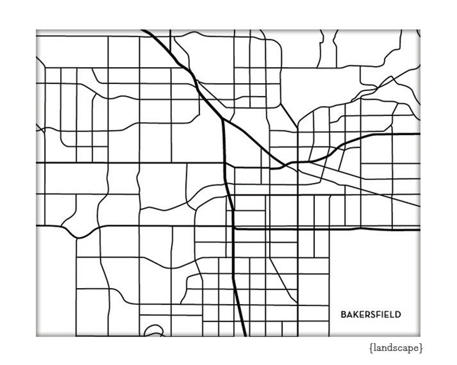 Bakersfield City Map Wall Poster / California Map CSUB University Line ...