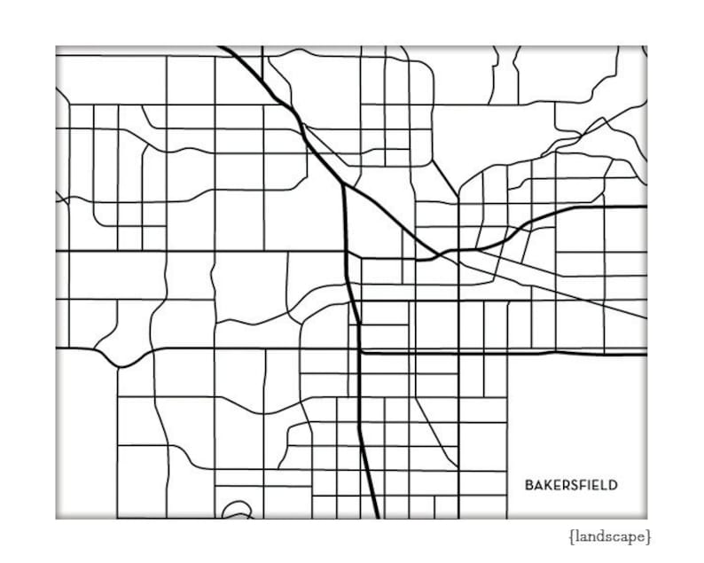Bakersfield City Map Wall Poster / California Map CSUB University Line ...