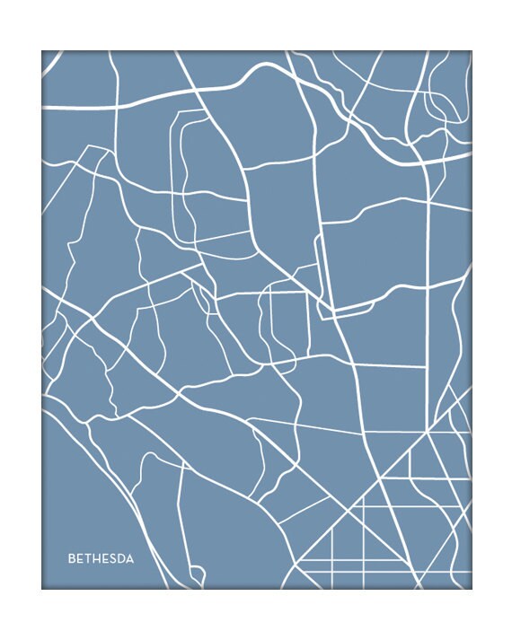 Bethesda City Art Print / Maryland Line Map Wall Art / 8x10 Digital ...