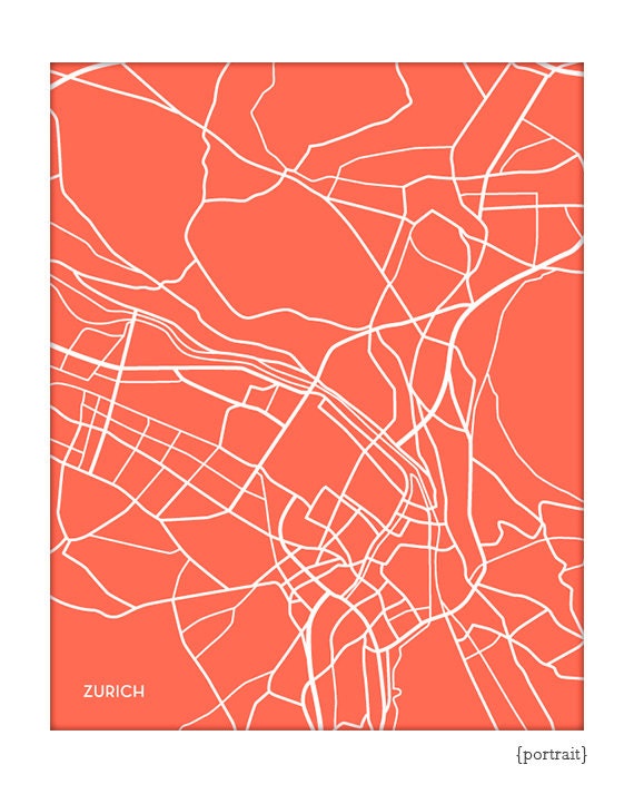 Zurich City Map Art Print / Switzerland Line Art Poster / 8x10 - Etsy