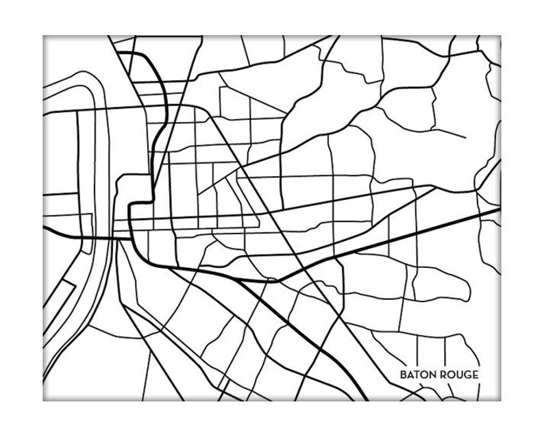 Baton Rouge Map Art City Drawing / Louisiana State University LSU Grad ...