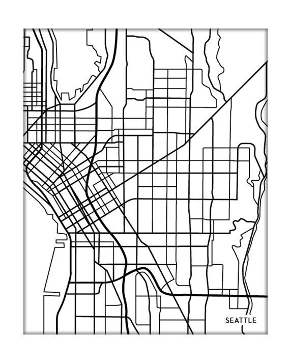 Seattle Map Art City Print / Washington Poster Custom Grad - Etsy