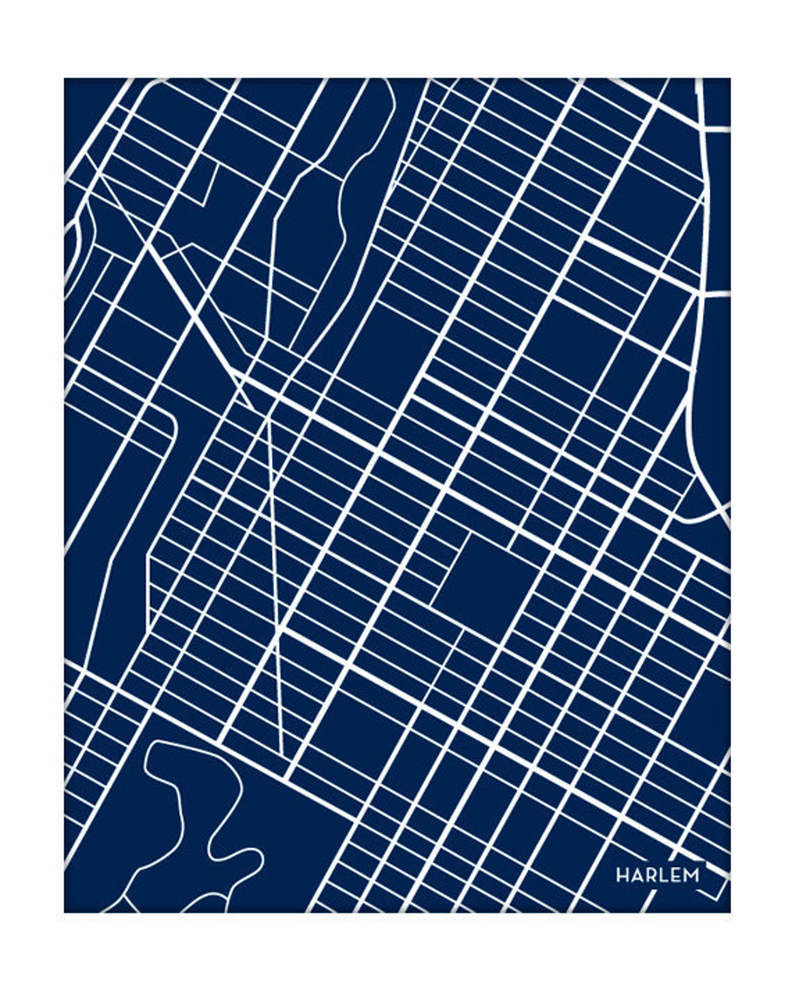 Harlem Map City Art Print / NYC Map Manhattan Poster Abstract Wall Art ...