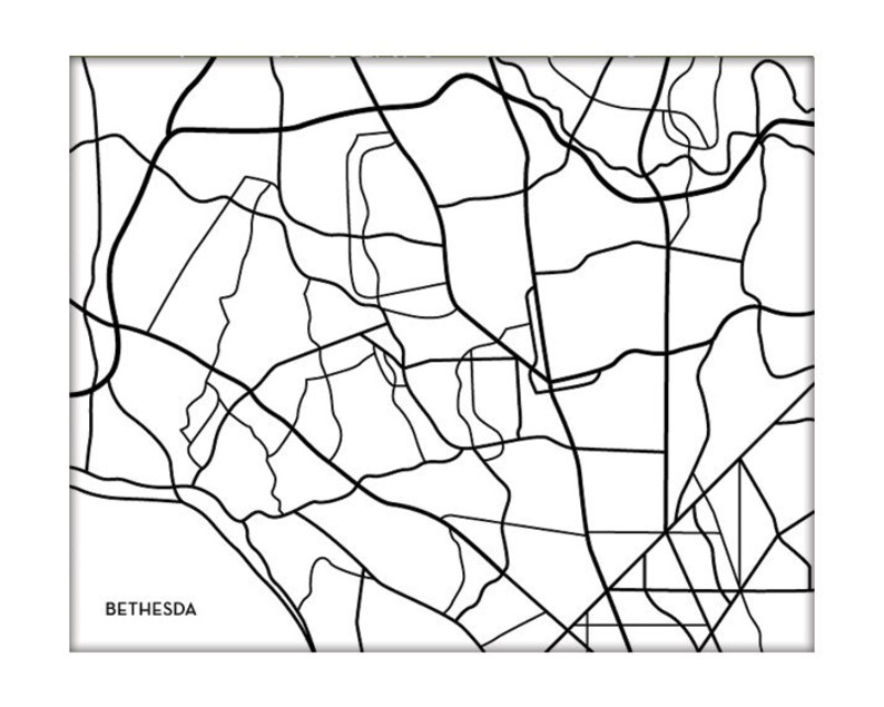 Bethesda City Art Print / Maryland Line Map Wall Art / 8x10 Digital ...