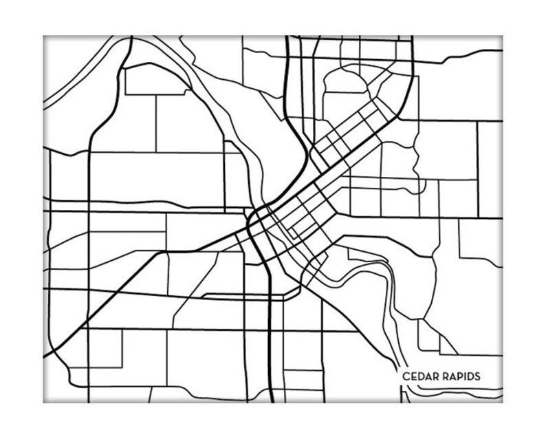Cedar Rapids City Map Wall Art / Iowa State Map Poster Print / 8x10 ...