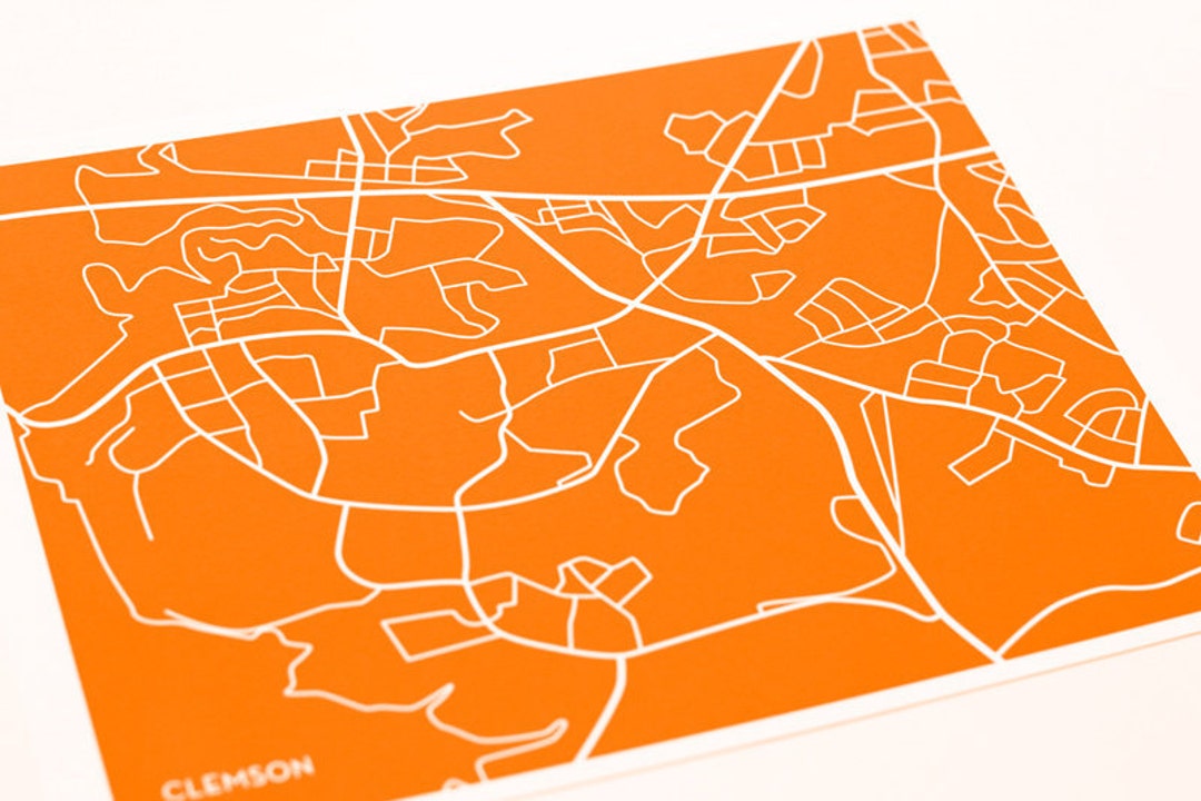 Clemson SC Map Art / University City Print / 8x10 Grad Gift / Any Color ...