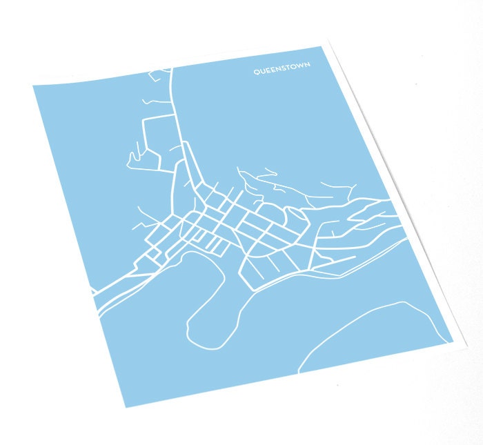 Queenstown NZ City Map Art Print / New Zealand Abstract Line Map Poster ...