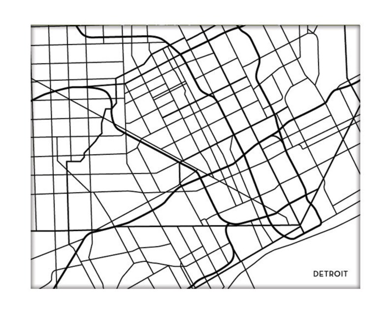 Detroit City Map Art Print / Choose Your City & Color / 8x10 / - Etsy