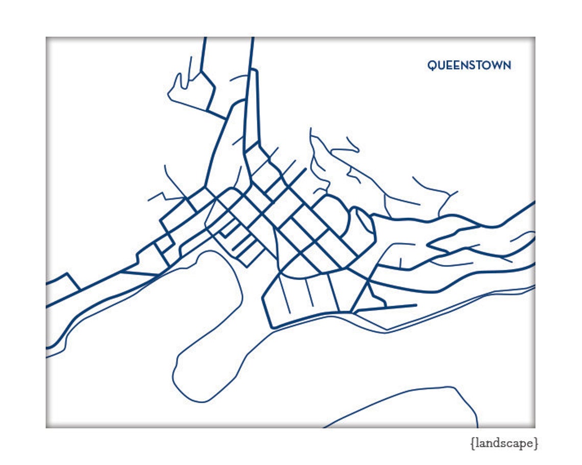 Queenstown NZ City Map Art Print / New Zealand Abstract Line Map Poster ...