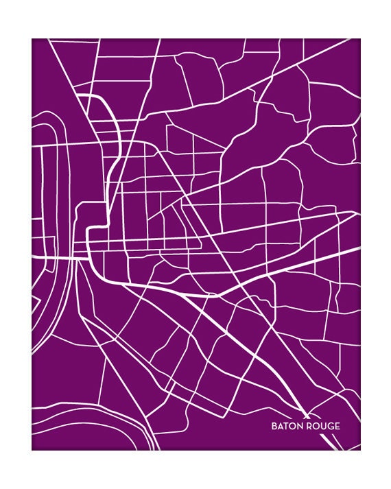 Baton Rouge Map Art City Drawing / Louisiana State University LSU Grad ...