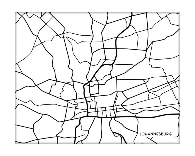 Johannesburg Line Art Map Print / South Africa City Map Wall Art 8x10 ...
