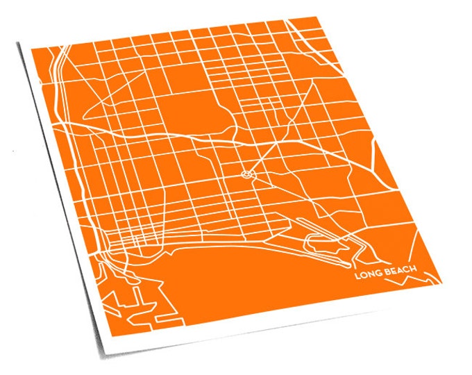 Long Beach City Map Wall Poster / CSULB Cal State University Line Art ...