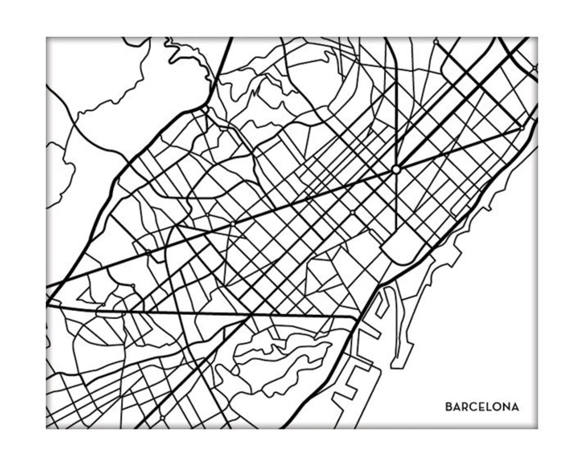 Barcelona Map Print Wall Art / Spain City Line Art Poster / - Etsy