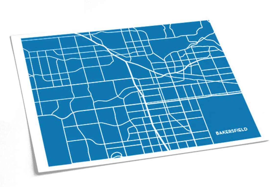 Bakersfield City Map Wall Poster / California Map CSUB University Line ...