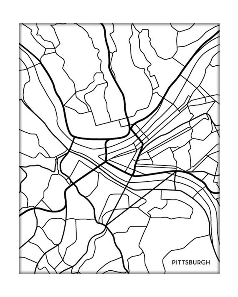 Pittsburgh Line Art Map Print / Pitt Duquesne University Dorm Grad Gift ...