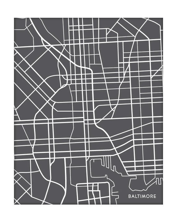 Baltimore City Street Map Art / Custom Map Digital Print / 8x10 ...