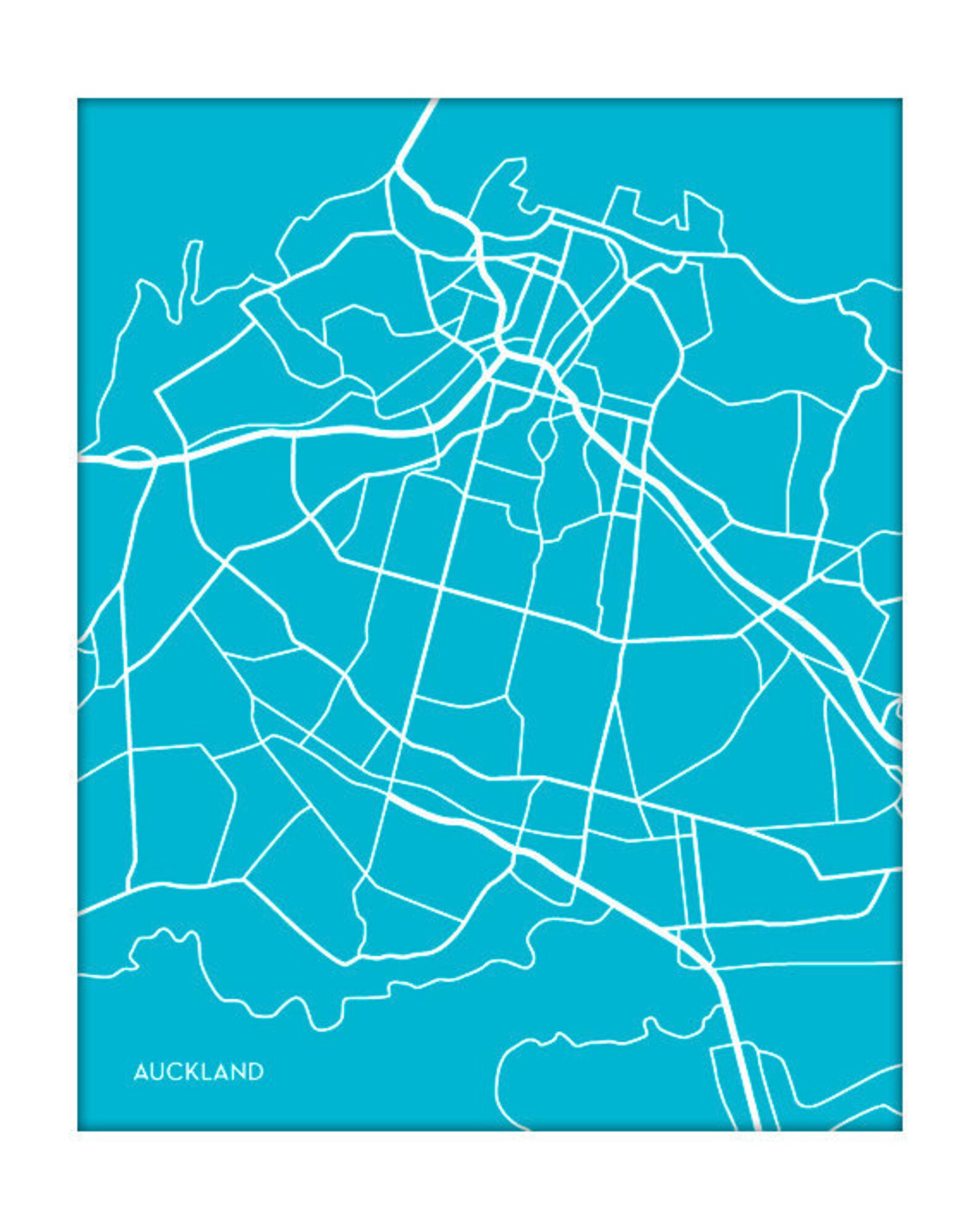 Auckland Map Print / New Zealand Art City Map Poster / 8x10 / - Etsy