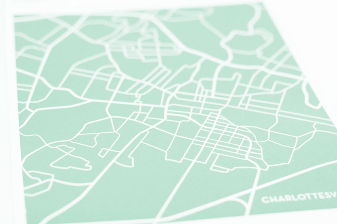 Charlottesville City Map Art Print / UVA University Wall Art Poster ...